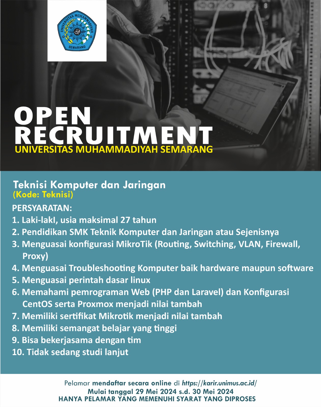 REKRUTMEN UNIMUS PERIODE APRIL TAHUN 2024 – Penerimaan Tenaga Pendidik dan Tenaga Kependidikan ...